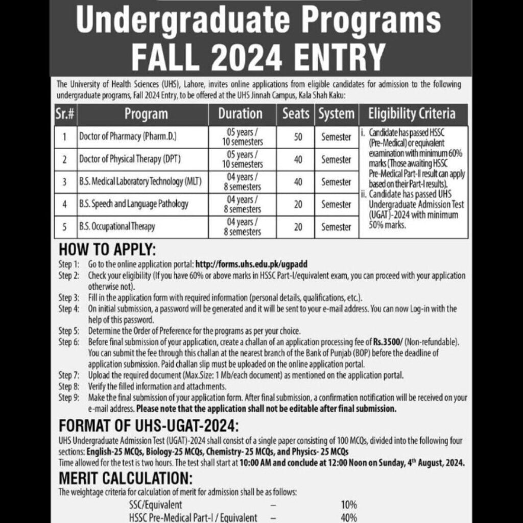 UHS BS Admissions 2024 - Undergraduate Programs Fall 2024 Entry - Goal ...